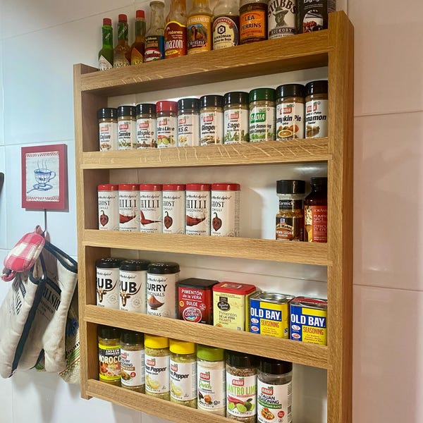 Wall Mounted Oak Spice Rack 3 Rows + - Etsy