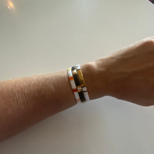 Stackable Beaded Bracelets | Glass Tile Bracelets | 24k Gold | Black ...