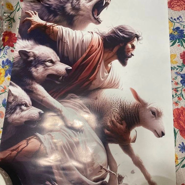 Jesus Protecting the Lamb Canvas/poster, Jesus Saving the Lamb From ...