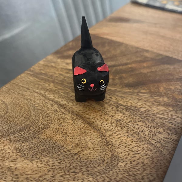 Handmade Wooden Cat Statue,cute Cat Figurines,wooden Cat Sculpture,cat ...