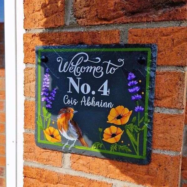 Wild Flower Number Door Sign, Front Door Number Sign, Slate Door Plaque ...