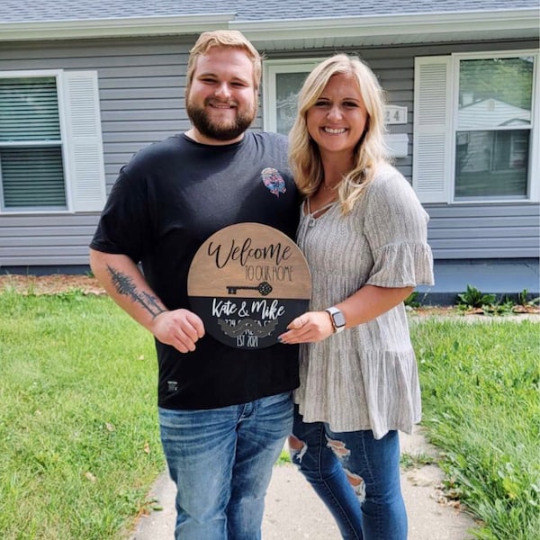 Welcome to Our Home Couples Round Wood Sign Gift | Our First Home ...
