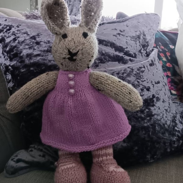 Knitting Pattern for a Bunny Rabbit in a Dotty Dress (9 Inches Tall ...