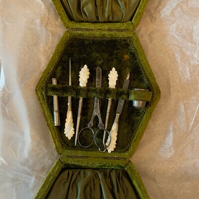 Pair of Fine Metal Crochet Hooks or Lace Making Tools, One Retractible ...