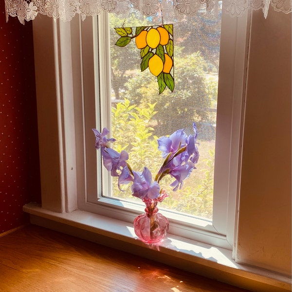 Yellow Corner Branch of Lemons Suncatcher Stain Glass, Home House Decor ...