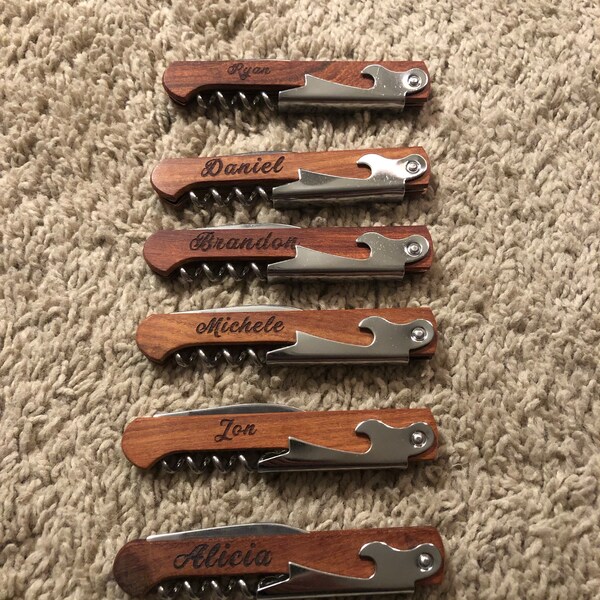 Personalized Wood Handle Corkscrew: Engraved Wine Opener, Groomsmen ...