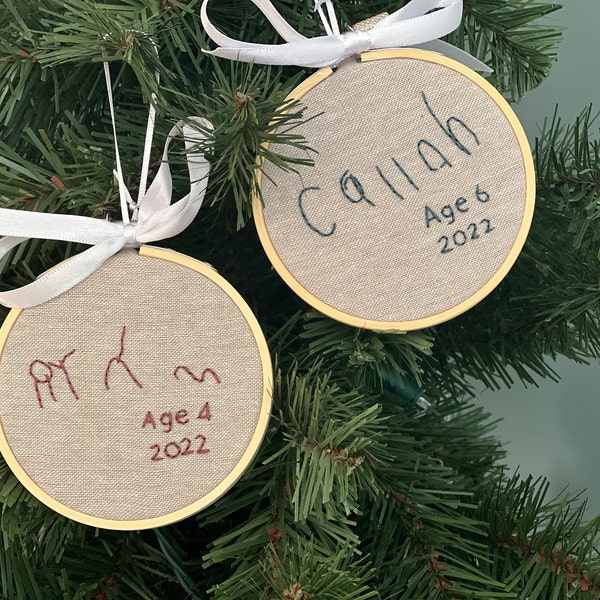 Personalized Ornaments, Hand Writing Embroidered Ornaments, Kids Hand ...