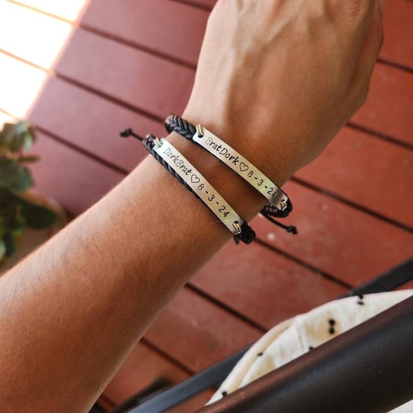 Couple Name Bracelets, Couples Gifts, Couple Anniversary Date Bracelet ...