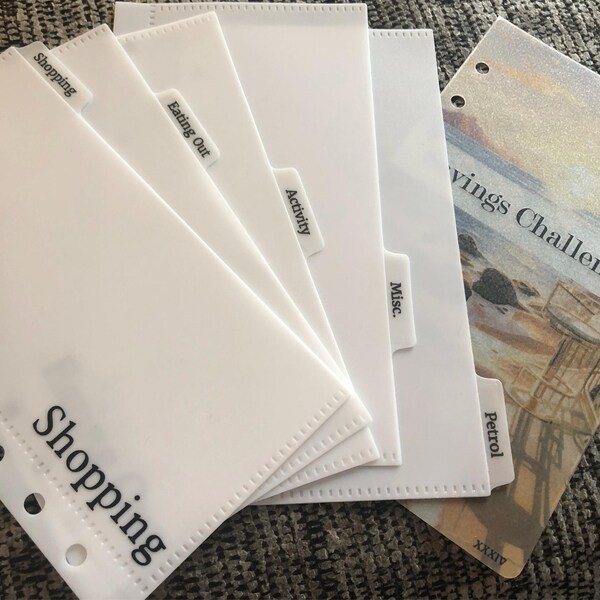 A6 White Divider Envelopes, Minimalist Tabbed Cash Wallets, Set of 5 ...