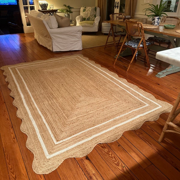 Natural Scalloped Jute Rug, Scallop Pattern Rug, Jute Shape Rug ...