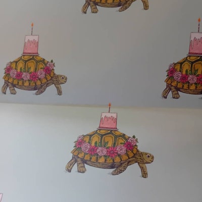 Tortoise With a Cake Birthday Wrapping Paper - Etsy