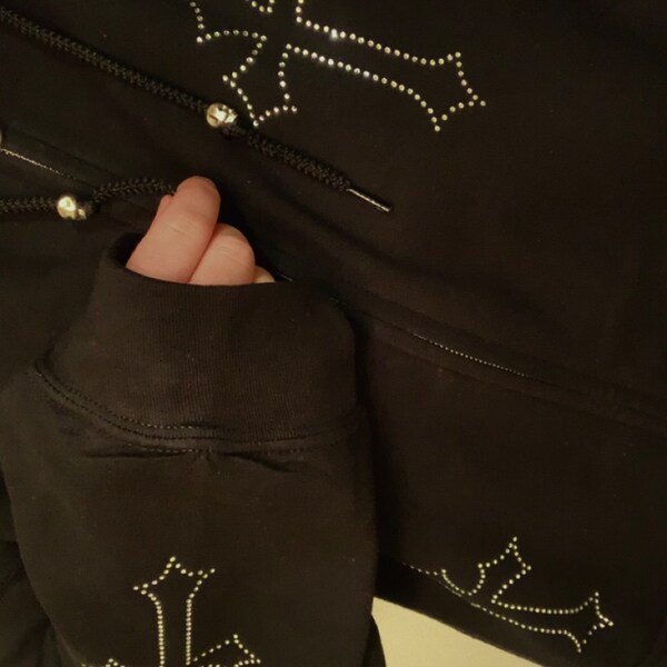 Cyber Cross Y2K Gothic Rhinestone Hoodie - Etsy