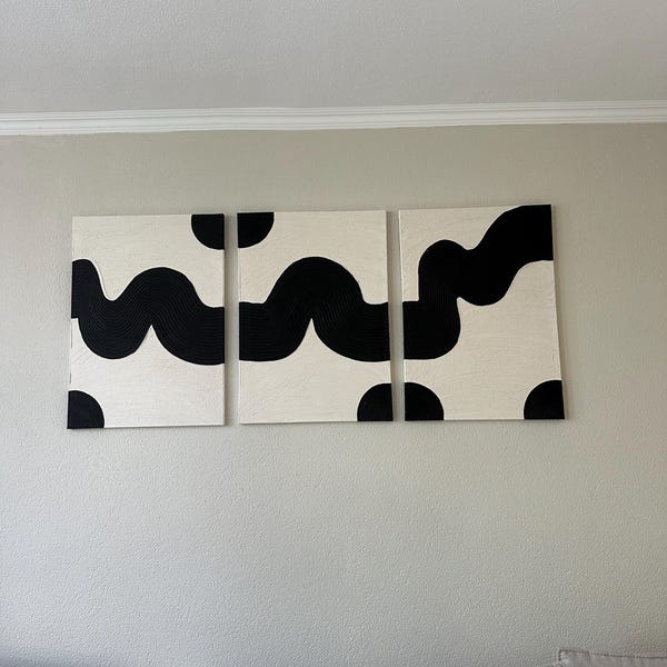 Set of 3 Boho Plaster Wall Art, Textured Wall Art, Textured Art Canvas ...