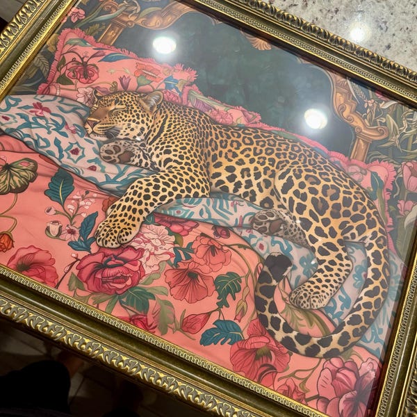 Navy and Pink Sleeping Leopard Print Leopard Bedroom Maximalist Wall ...