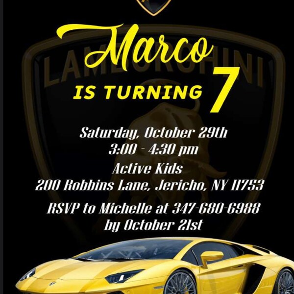 Lamborghini Cars Funny Birthday Invitation, Race Car Birthday Party ...
