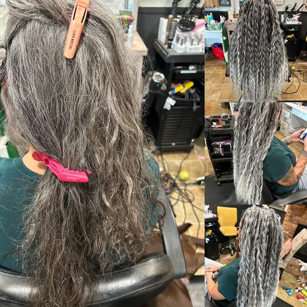 Salt and Pepper Synthetic Curly Locks Double Ended, Long Wavy Hair ...