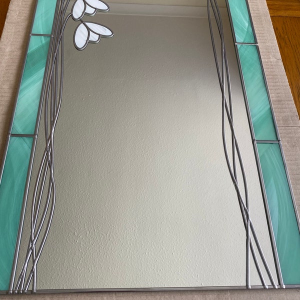 Art Deco Chicago Large Mirror Over Mantel Stained Glass Style 91x61cm ...