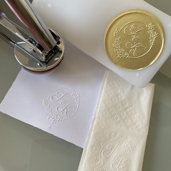 Custom Wedding Embosser Stamp With Initials , Personalized Flower ...