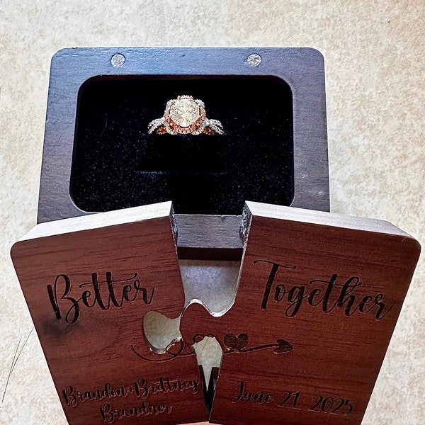 Wooden Ring Puzzle Box, Personalized Better Together Ring Box, Engraved ...