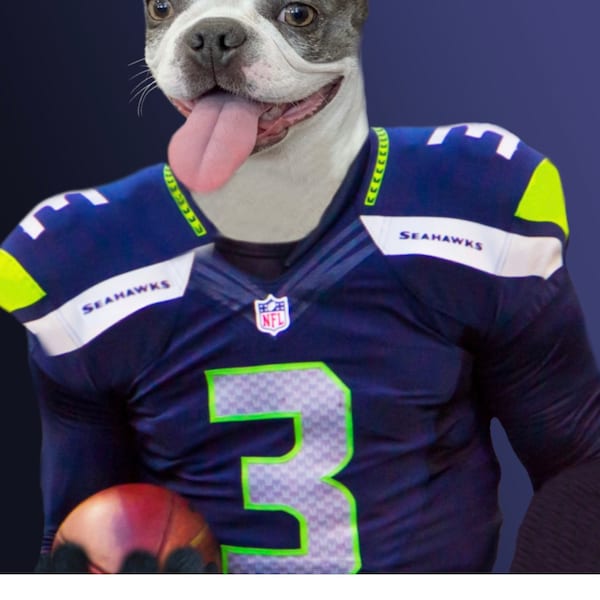 Custom American Football Pet Portrait: Seattle Jersey Art - Etsy
