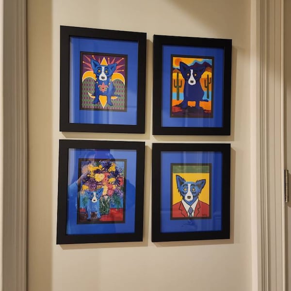 Blue Dog George Rodrigue Framed and Matted Postcard " She Lived Across ...