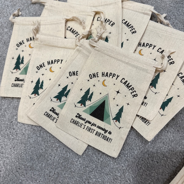 Happy Camper Party Favor Bags, Custom Camping Favors, Personalized Camp ...