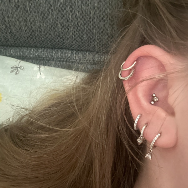 Pierced Earring Set Silver Stacking Earring Set Minimal Ear Stack for ...