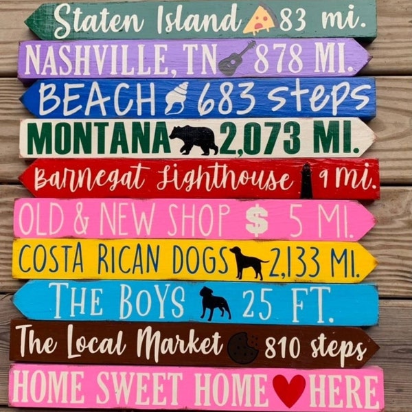 SET OF 10 Directional Wood Arrow Signs, Custom Mile Marker Stake Signs ...