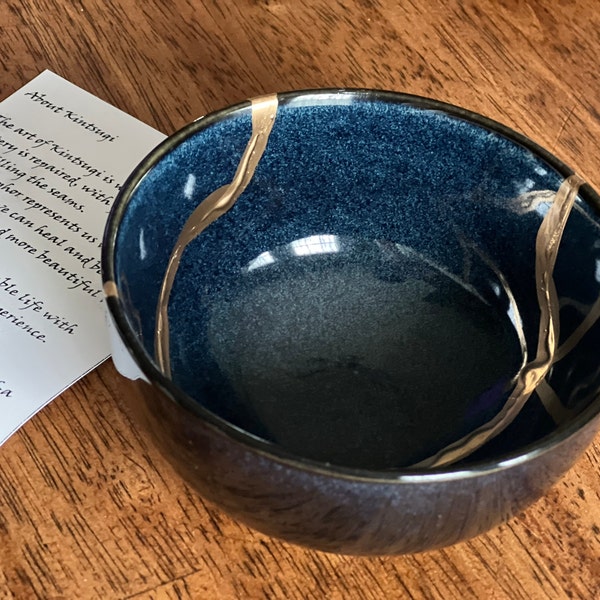 Kintsugi Bowl, Kintsugi Blue Bowl, Kintsugi Pottery, Minimalist, Home ...