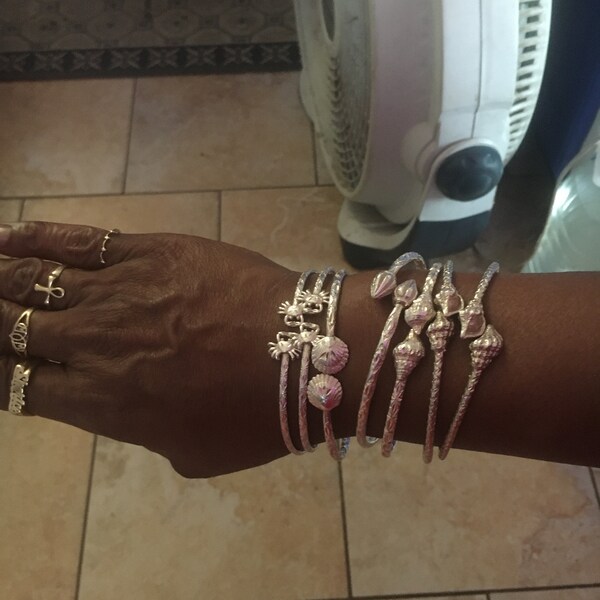 West Indian Bangle Conch Lambi Shell With Calypso Pattern Handmade .925 ...