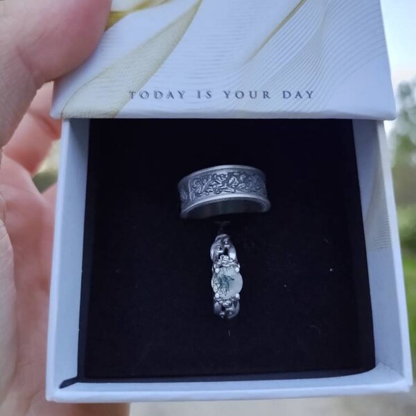 Leaf and Flower Engraved Band Ring for Men, Handmade Floral Mens ...