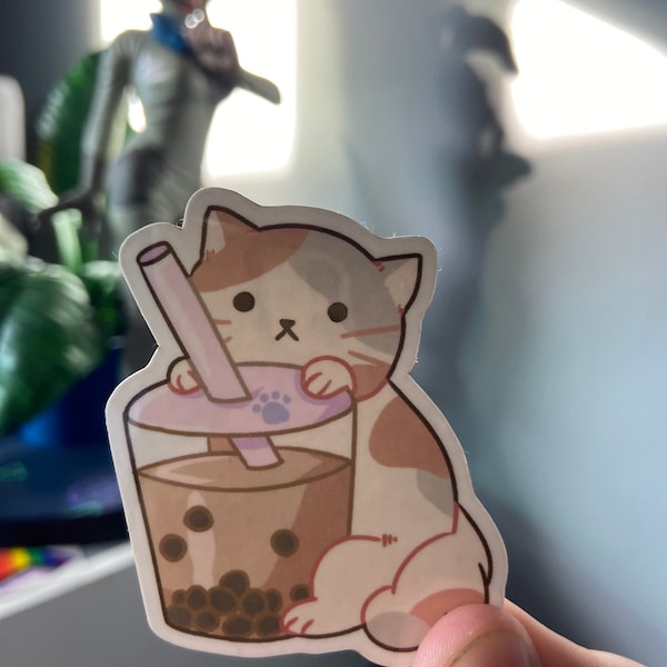 Cat With Asian Drinks Stickers/bubble Tea/ Soju/yakult/ramune/boba ...