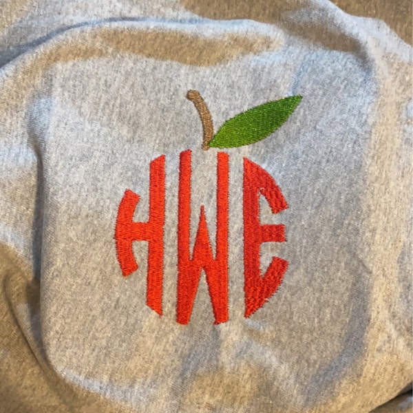 Apple Monogram Topper Embroidery File in 6 Sizes (1 - 6 Inch) in ...