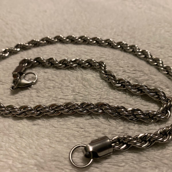 Stainless Steel Silver Rope Chain Waterproof Bracelet Necklace for Men ...