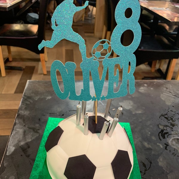 Personalised Football Custom Cake Topper Birthday Glitter Black Red ...