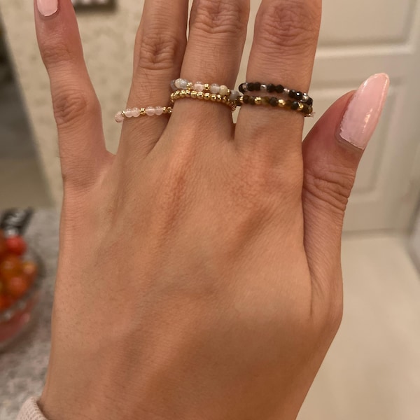Dainty 14k Gold Filled Amazonite Ring: Stretchy Stackable Bead Ring - Etsy