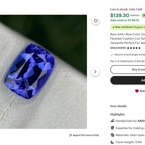 Natural Tanzanite Octagon, AAA Blue Color Quality Loose Tanzanite 6x4 ...