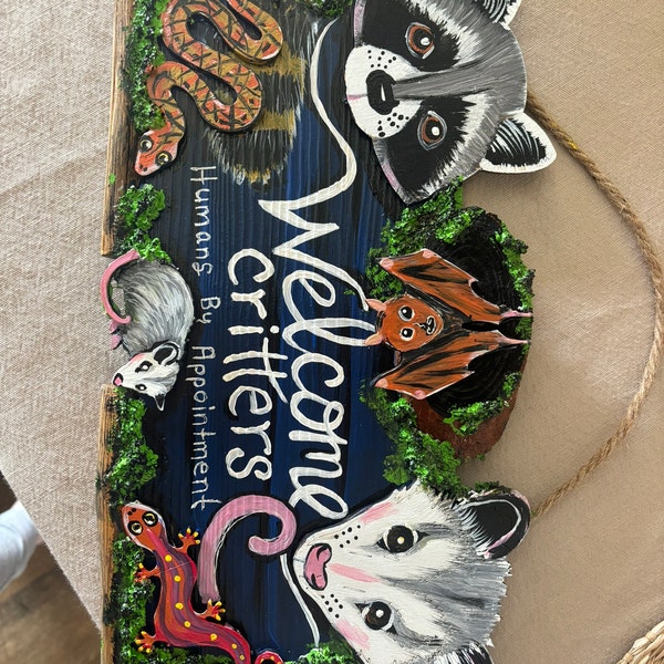 Opossum Sign With Turtle and Moth - Etsy