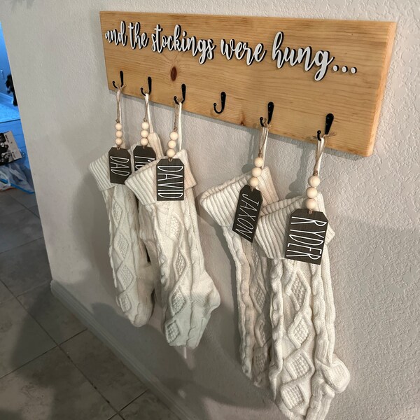 And the Stockings Were Hung, Stocking Hanger, Wooden Stocking Sign With ...