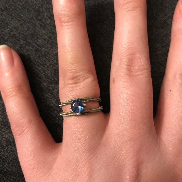 Guitar String Engagement Ring: Double Silver Band With 6mm Stone ...