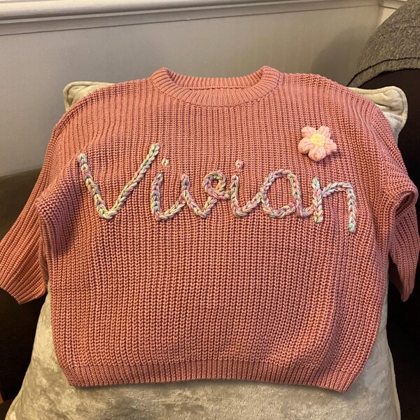 Hand Embroidered Name Sweater, Personalized Newborn Baby Name Sweater ...