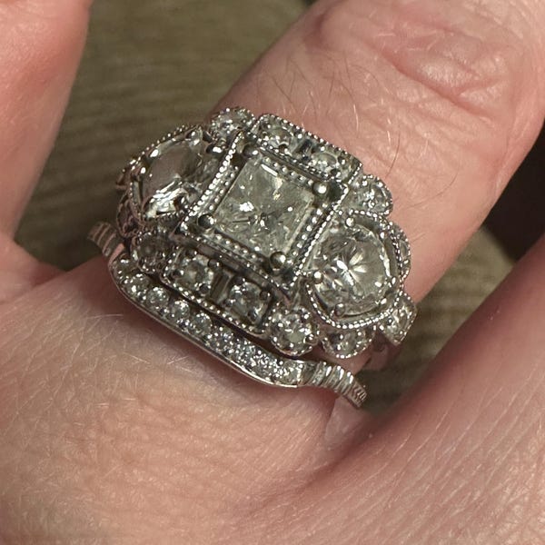 Two-tone Tension Set Swirl Ring, Half Bezel Set Moissanite Ring, Bypass ...