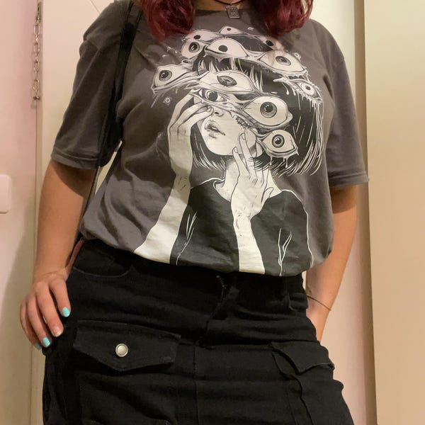 Eyeball Goth Girl T-shirt - Weirdcore Clothes - Alternative Grunge ...