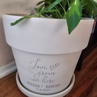 Wedding or Anniversary Gift Deep Etched Custom Clay Flower Pot Engraved ...