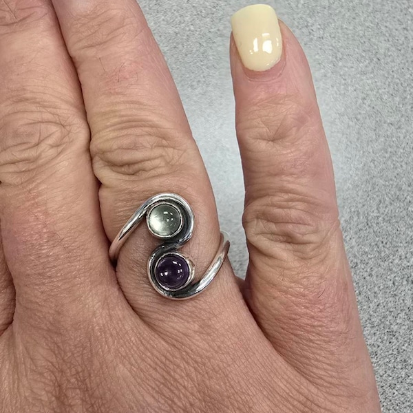 Amethyst Ring, Good Looking Ring, Three Stone With Multi Band Ring ...