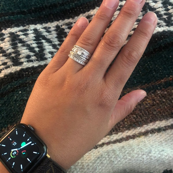 3mm Half Eternity Band Ring Invisible Princess Cut Simulated Diamond CZ ...