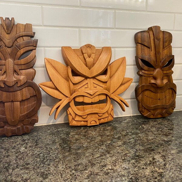 Tiki Decor Wood Mask Tiki Bar Decor Tiki Mask Wall Hanging Hawaiian Bar ...