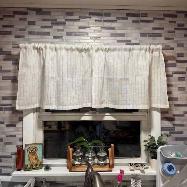 Cafe Curtains for Kitchen / Linen Short Curtains / Pleated Cafe ...