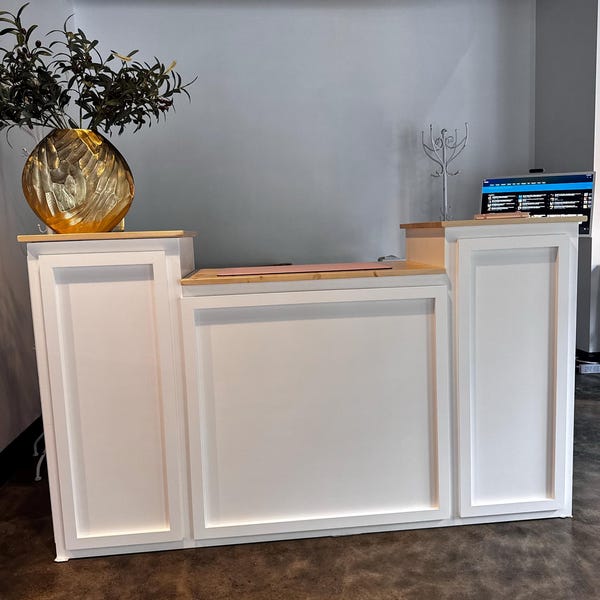 Modern Reception Desk With Display Towers: Boutique Salon Checkout ...