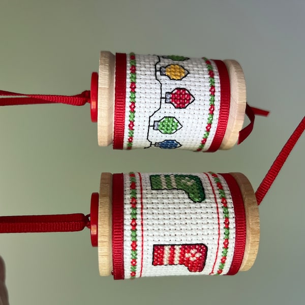 Cross Stitch Spool Christmas Ornaments, Holiday Tree Decor, Gift for ...